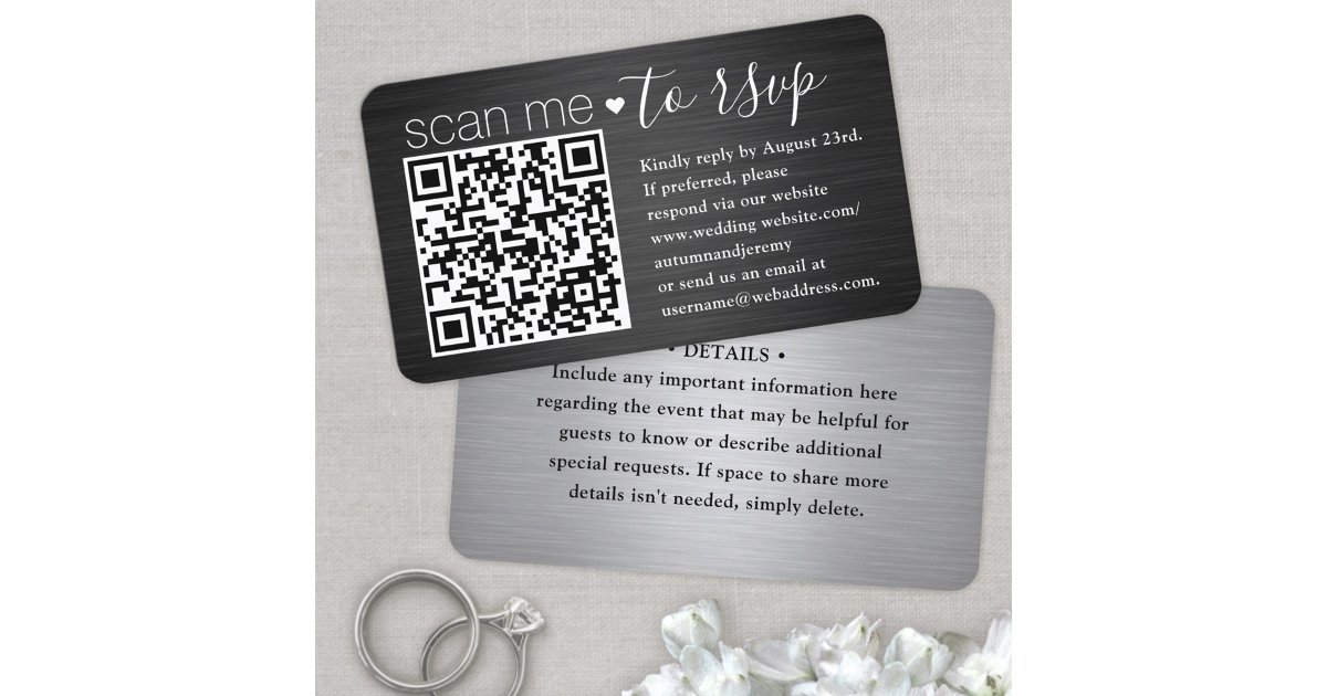 100 Pack Scan Me QR UAWG Black and Silver Wedding Visitenkarte | Zazzle.de