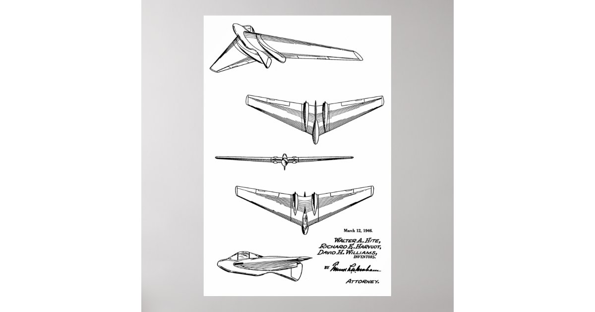 1946 Concept Jet Airplane Patent Art Zeichnend Pri Poster | Zazzle.de