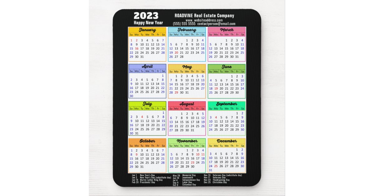 2023 Moderner Kalender mit öffentlichen Feiertagen Mousepad | Zazzle.de