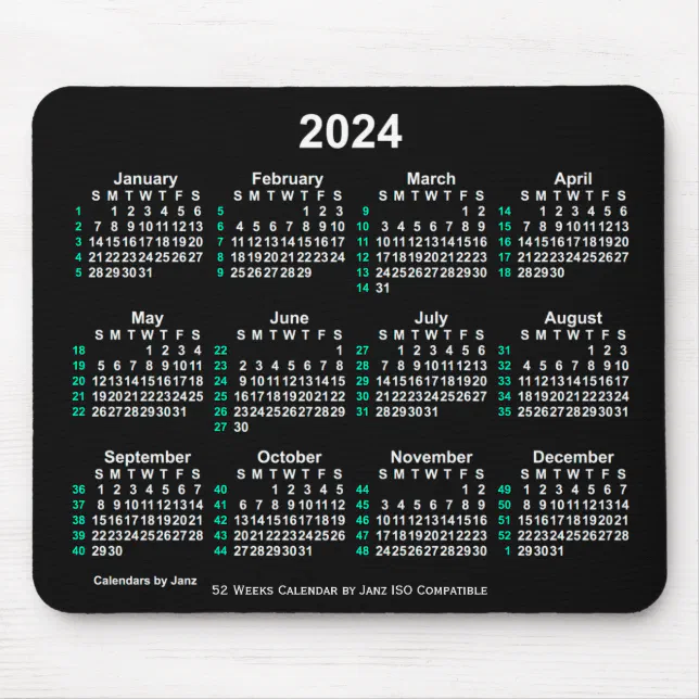 2024 Neon White 52 Weeks ISO Calendar by Janz Mousepad | Zazzle.de