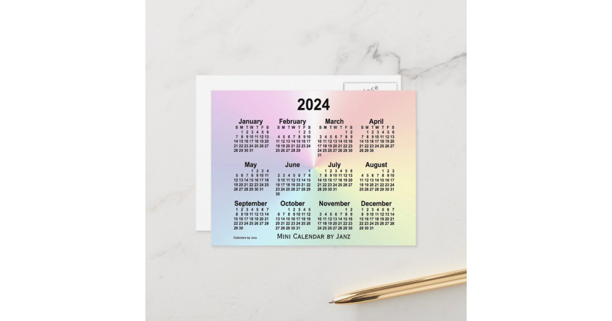 2024 Rainbow Cloud Mini Calendar von Janz Postkarte | Zazzle.de