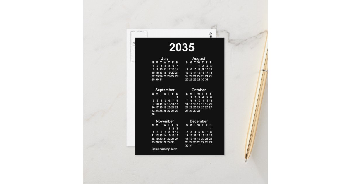 2035 Neon White 6 Month Mini Kalender von Janz Postkarte | Zazzle.de