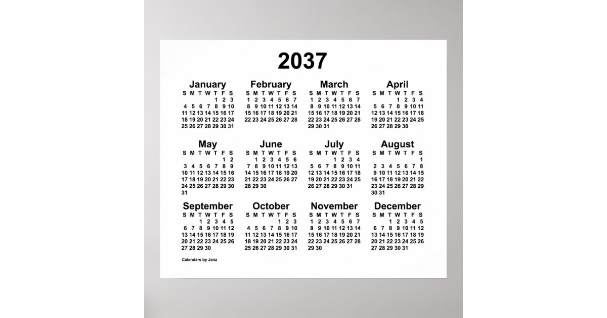2037 Weißer Kalender von Janz Print Poster | Zazzle.de