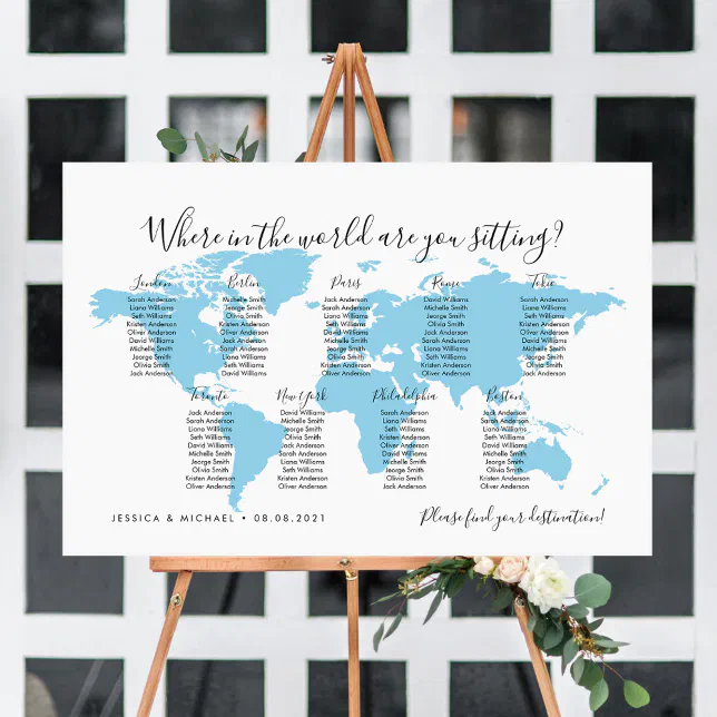 9 Tabellen Destinationen World Map Seating Chart Poster | Zazzle.de