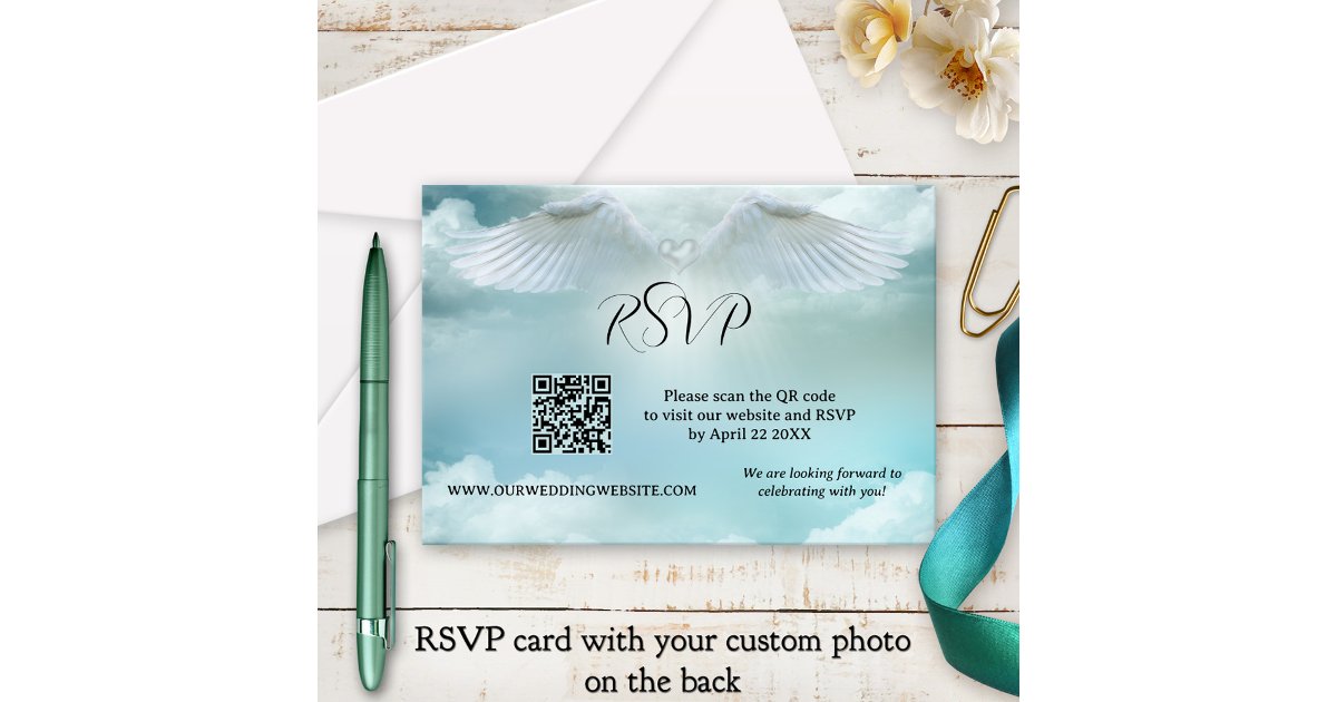 Angel Wings Dream Cloud QR Code Wedding RSVP Card Einladung | Zazzle.de