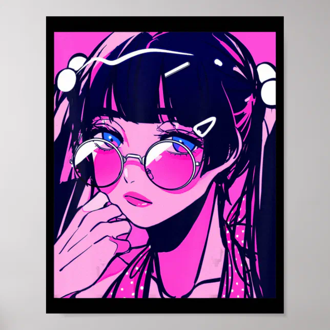 Anime Girl Kawaii Waifu Pink Ästhetik Japanischer Poster | Zazzle.de