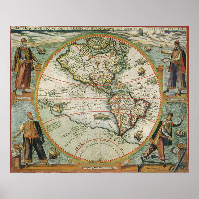 Antike Weltkarte von Amerika, 1597 Poster | Zazzle.de