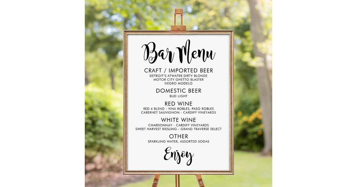 Bar Menu Modernes, handgeschriebenes Skript-Hochze Poster | Zazzle.de