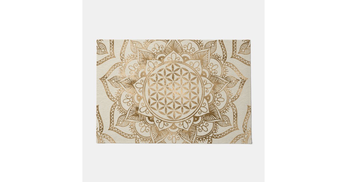 Blume des Lebens in Lotus - Pastellgolden und Lein Fußmatte | Zazzle.de