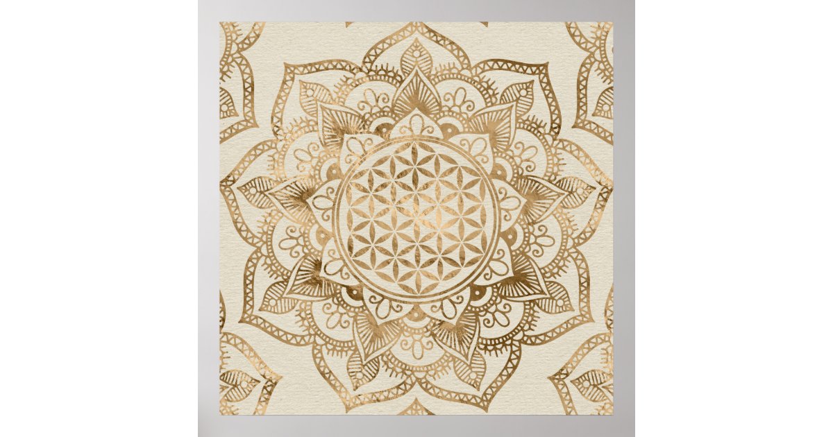 Blume des Lebens in Lotus - Pastellgolden und Lein Poster | Zazzle.de