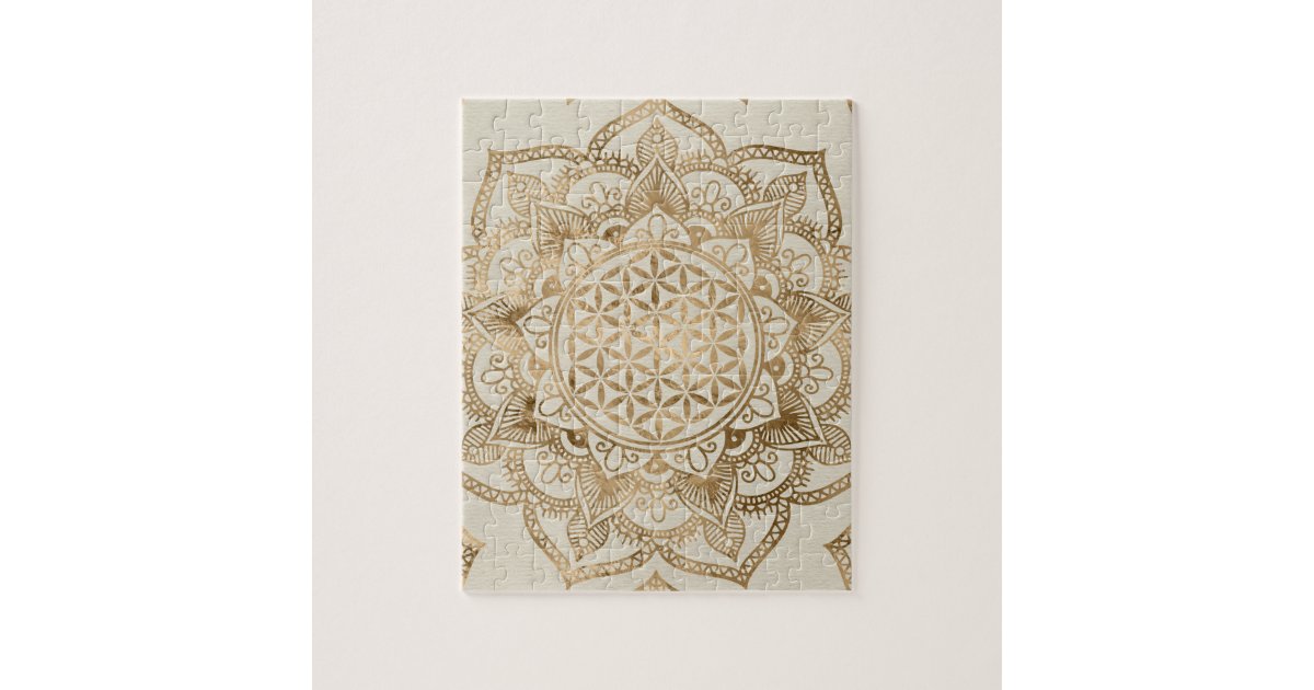 Blume des Lebens in Lotus - Pastellgolden und Lein Puzzle | Zazzle.de