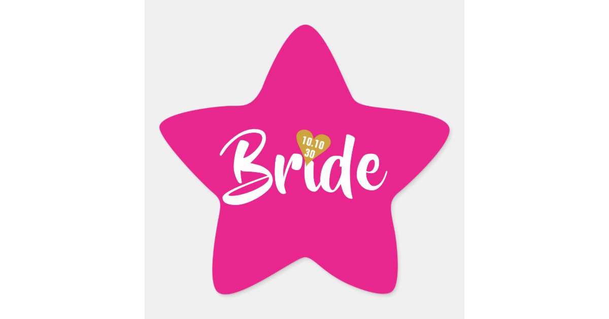 Bride Gold Date Heart Personalisiert Stern-Aufkleber | Zazzle.de