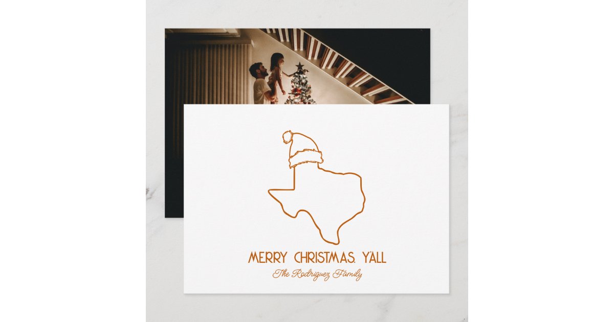 Burnt Orange Line Art Santa Texas Feiertagskarte | Zazzle.de