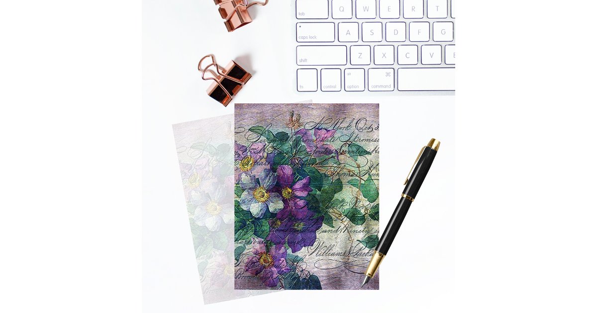 Clematis Vine Handwriting Ephemera Scrapbook Paper | Zazzle.de
