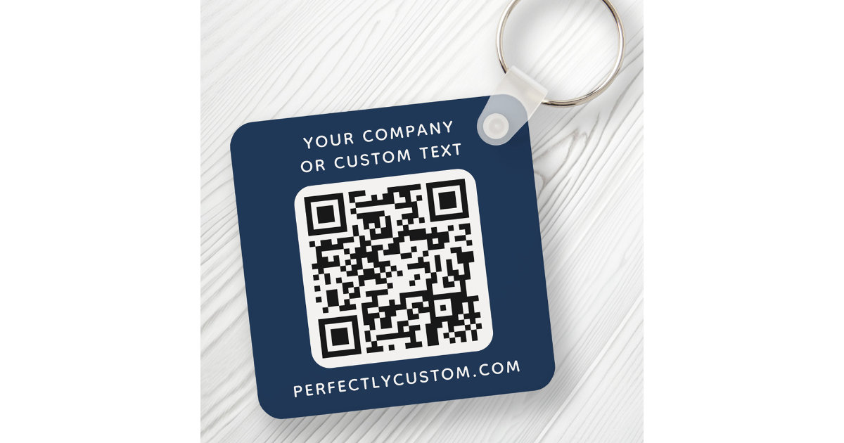Custom logo QR code text double sided dark blue Schlüsselanhänger ...