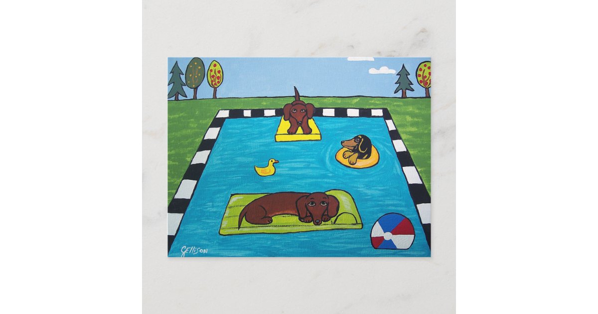 Dackel Hunde haben ein Pool Party Postkarte | Zazzle.de