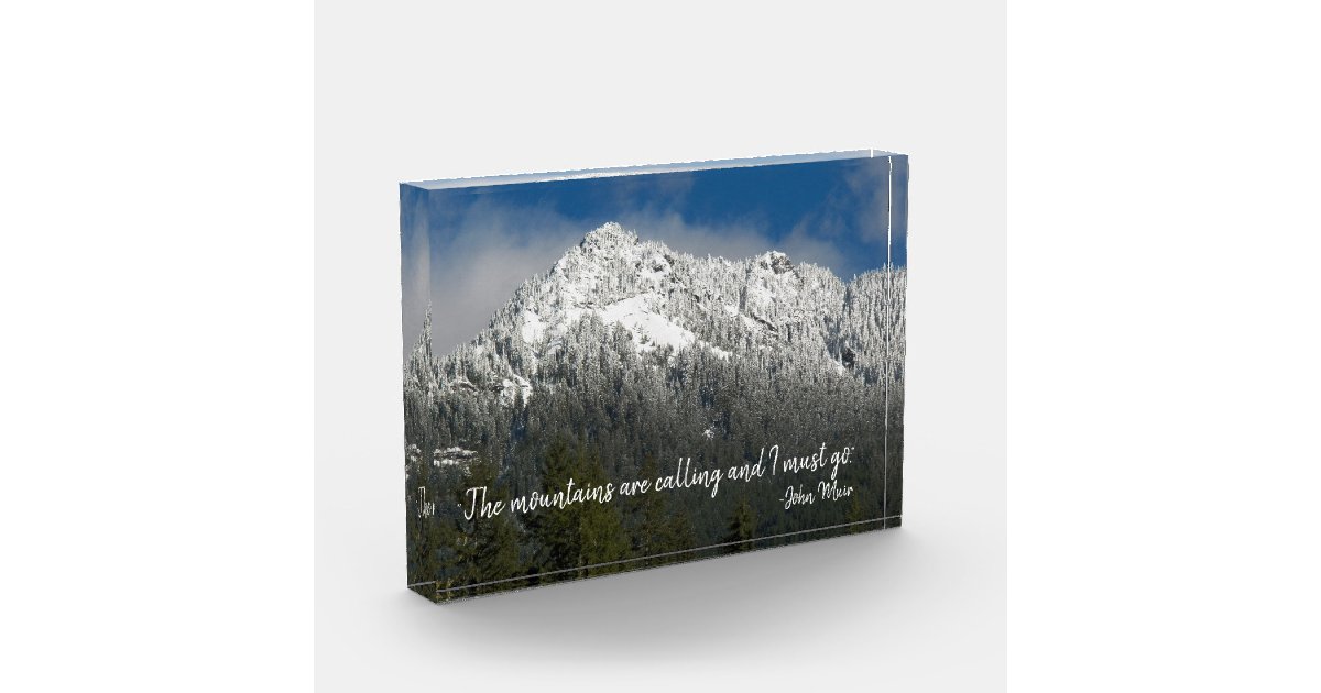Die Berge nennen Zitat Snowy Mountains Fotoblock | Zazzle.de