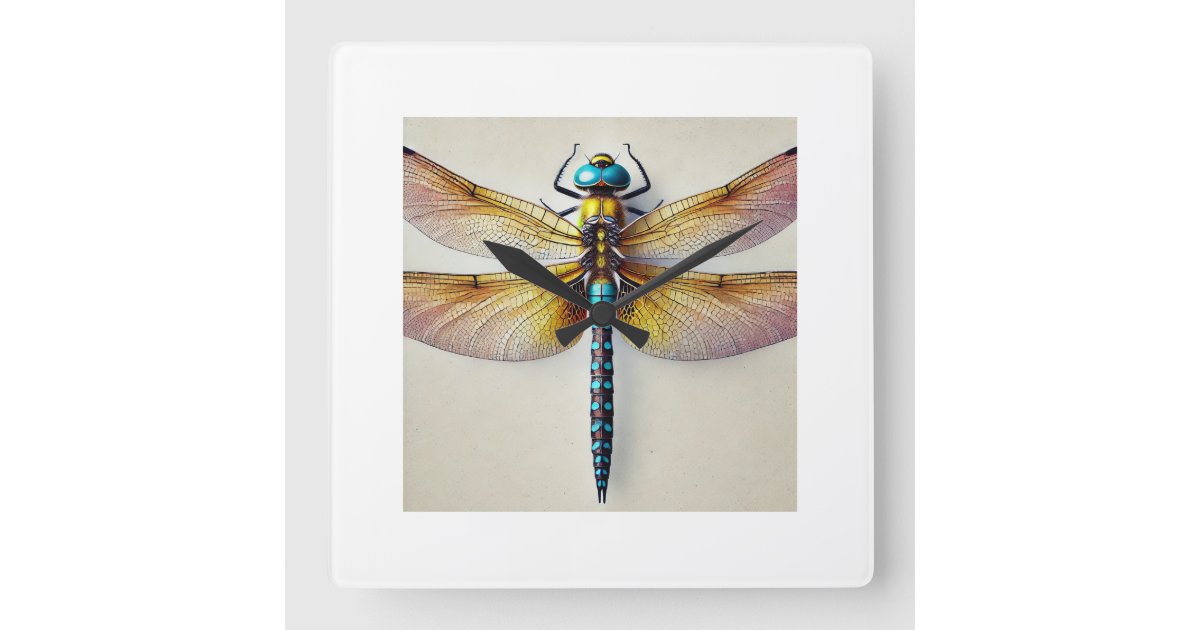 Dragonfly dorsal view realistic style with waterco quadratische wanduhr ...