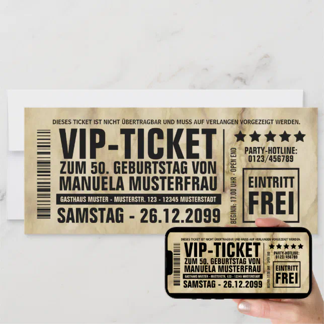 Einladungskarte 50. Geburtstag VIP-Ticket Einladung | Zazzle.de