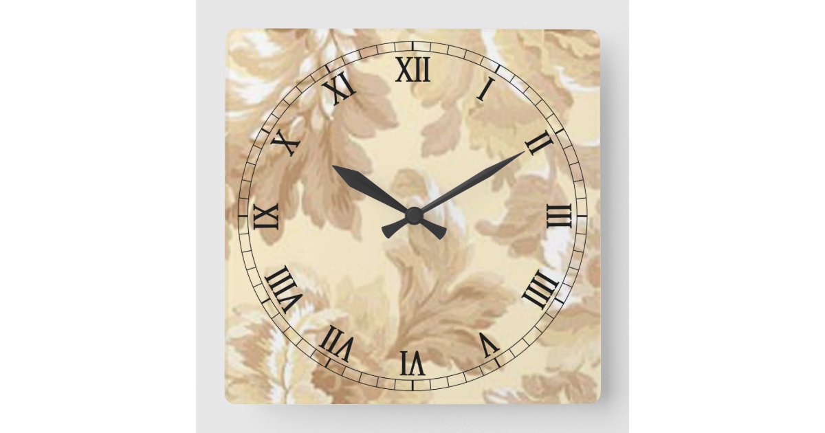Elegant Leaf Square Roman Numerals Clock Quadratische Wanduhr | Zazzle.de