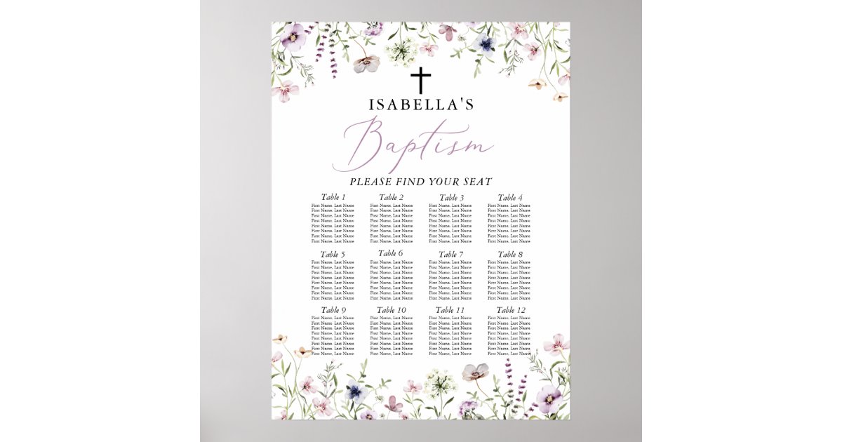 Elegante Wildblume Taufe Girl Seating Chart Poster | Zazzle.de