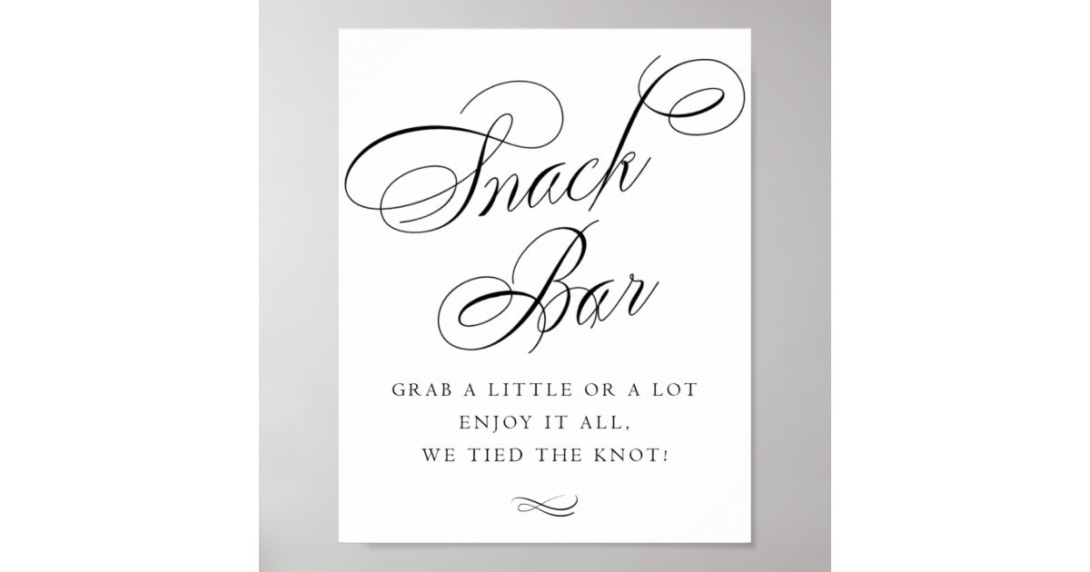 Eleganter Snack Bar Black Calligraphy | Chic Table Poster | Zazzle.de