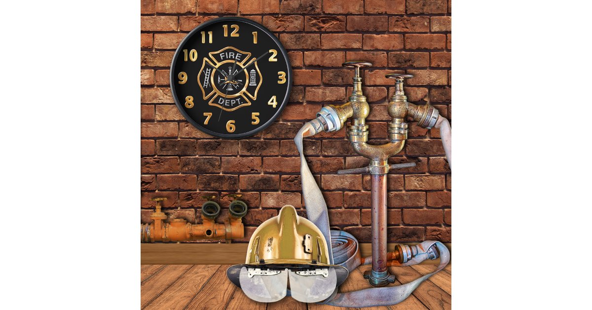 Fire Department Gold Badge Wanduhr | Zazzle.de