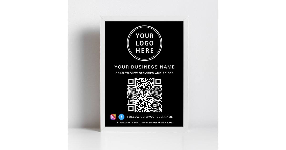 Firmenlogo QR Code Social Media Black Poster | Zazzle.de