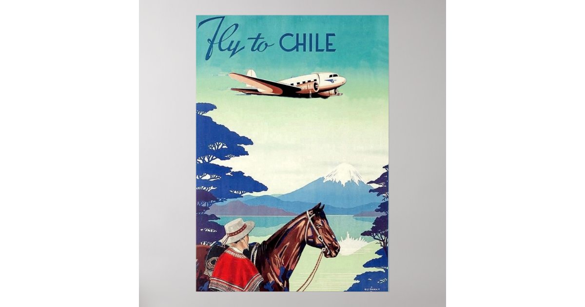 Fliegen zum Chile, Mann mit Pferd, Vintage Flugges Poster | Zazzle.de
