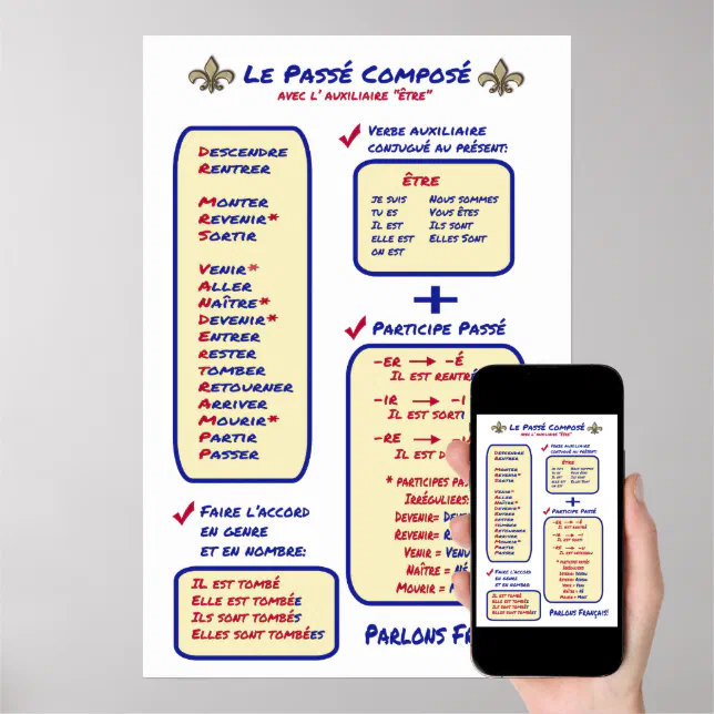 Französische Grammar Passe Compose Etre Poster | Zazzle.de