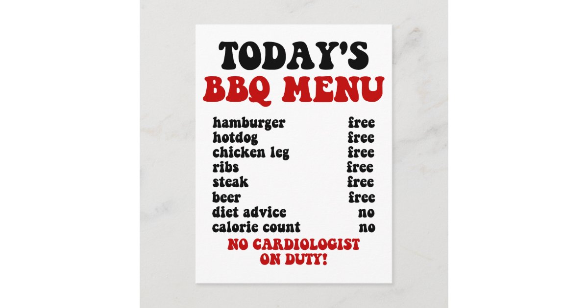 Funny Barbecue Menu Postkarte | Zazzle.de