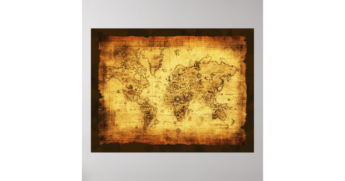 Golden Töne Old World Map Poster | Zazzle.de