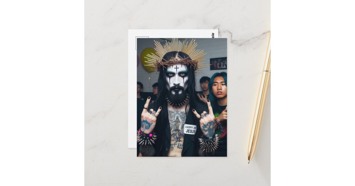 Goth Punk Rock Jesus bei seiner Geburtstagsparty Postkarte | Zazzle.de