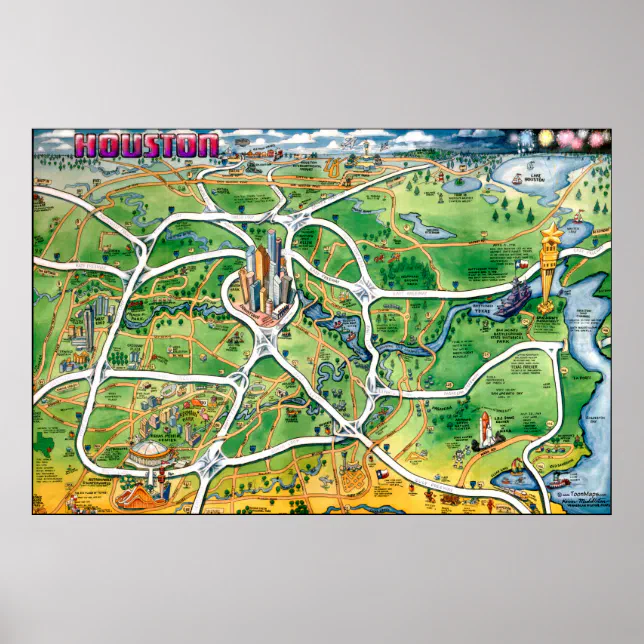 Houston Texas Cartoon Map Poster | Zazzle.de
