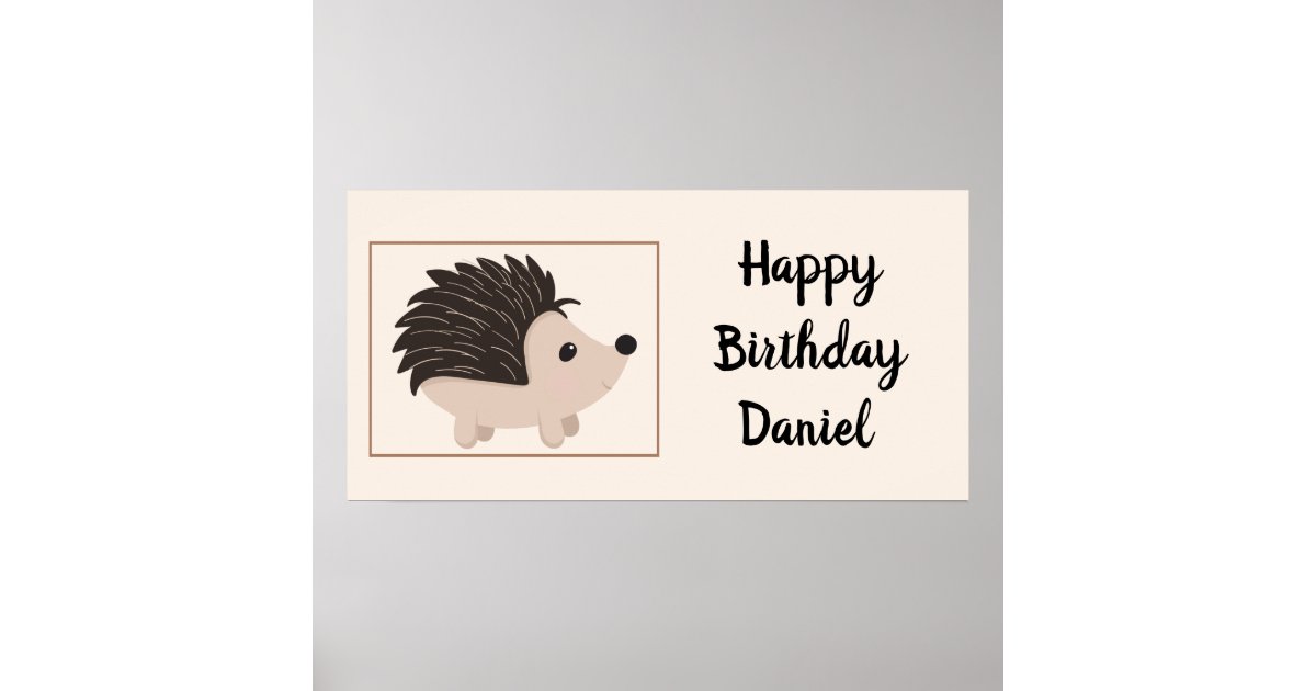 Individuelle Name & Birthday Igel Cartoon Tier Poster | Zazzle.de