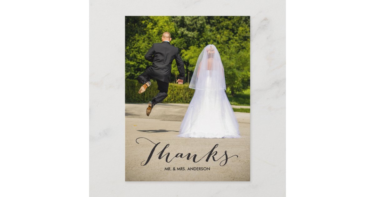 Kalligrafie | Foto Wedding Vielen Dank Postcard Postkarte | Zazzle.de