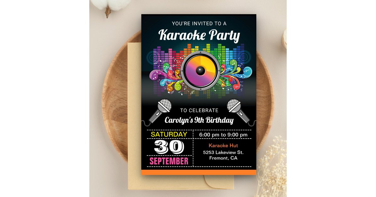 Karaoke Party | Farbige Musik - Einladung zum Gebu | Zazzle.de