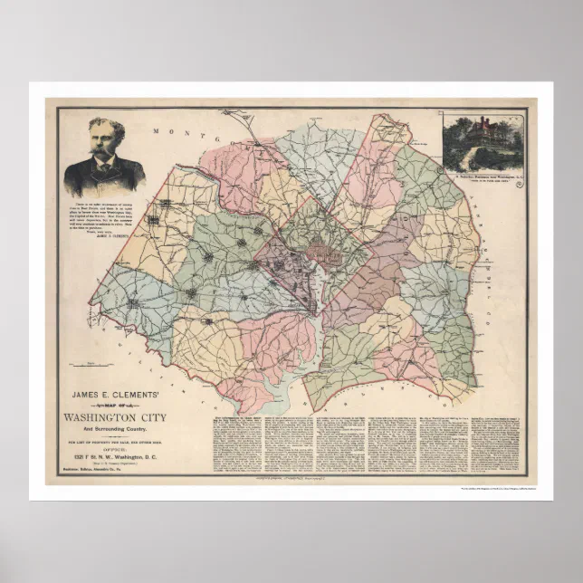 Karte der Washington DC Vororte von Clements 1891 Poster | Zazzle.de