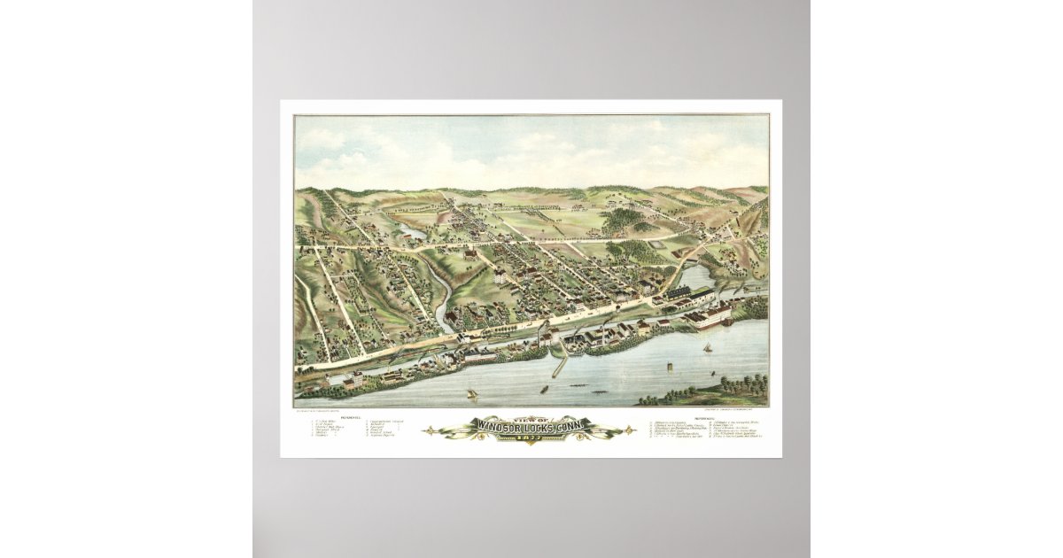 Karte von Windsor Locks, CT 1877 Poster | Zazzle.de