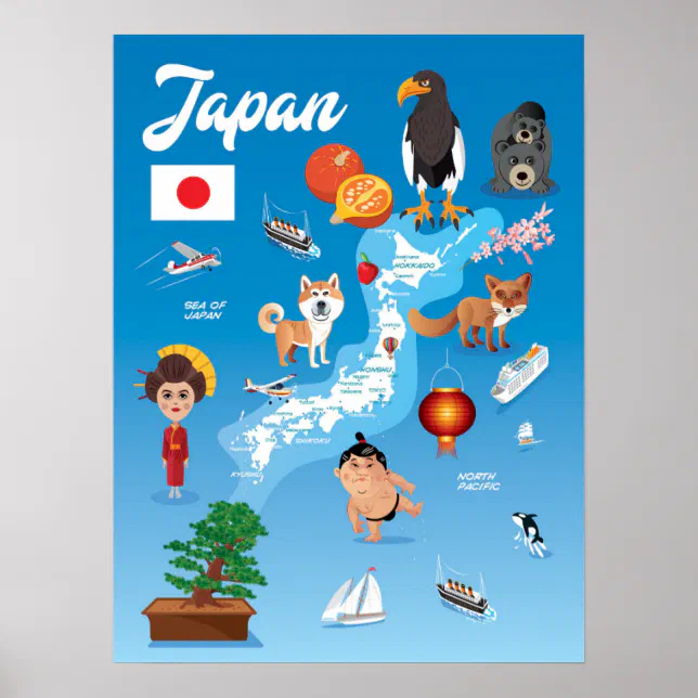Kids Cartoon Map of Japan Poster | Zazzle.de
