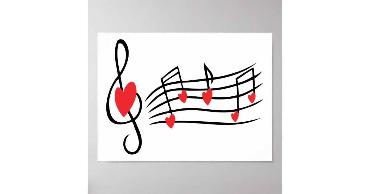LIEBE SONG MUSIKNOTEN NIEDLICH RED SCHWARZ-WEISS F POSTER | Zazzle.de