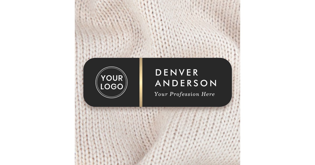 Logo, Name und Titel Klassischer schwarzer goldene Namensschild | Zazzle.de