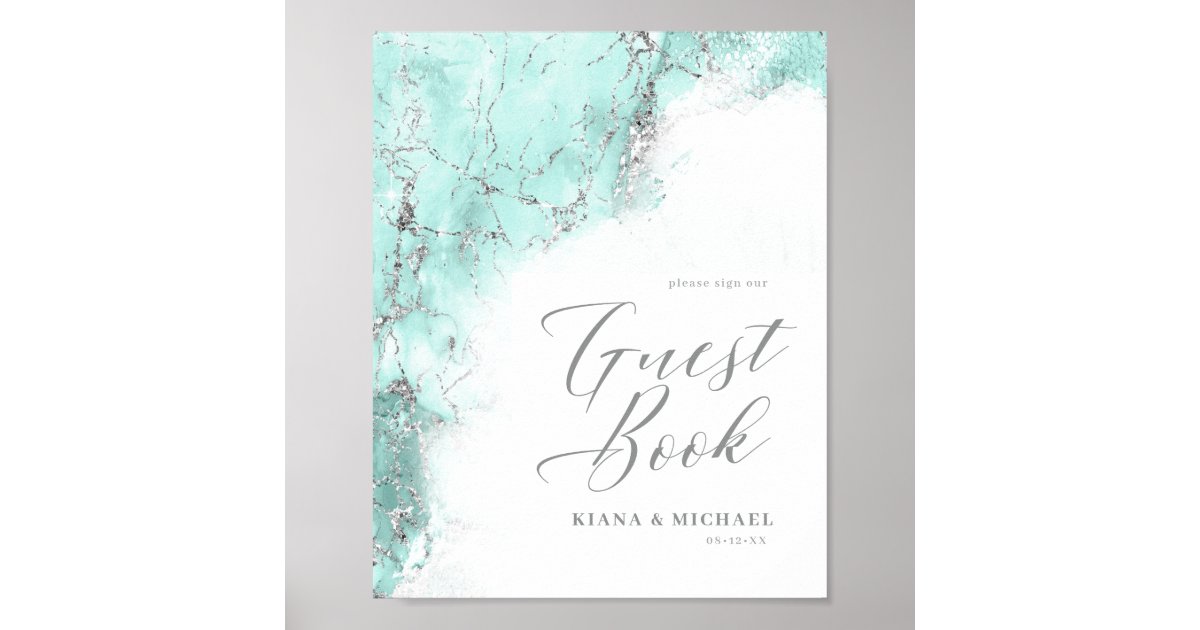 Marmor Glitzer Wedding Gäste Aquamarin Silver ID64 Poster | Zazzle.de