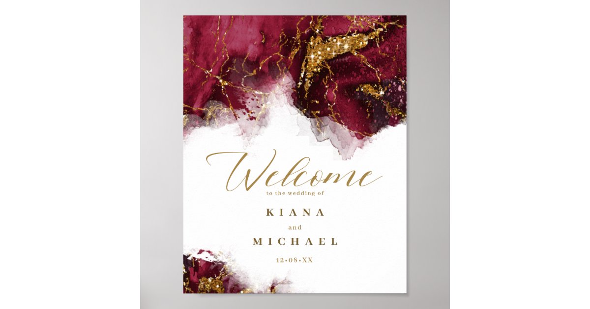 Marmor Glitzer Wedding Welcome Burgundy Gold ID644 Poster | Zazzle.de