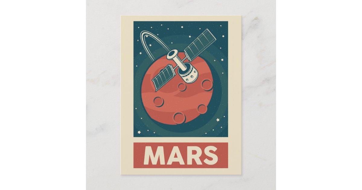 Mars Retro Galaxy Satellite Postkarte | Zazzle.de