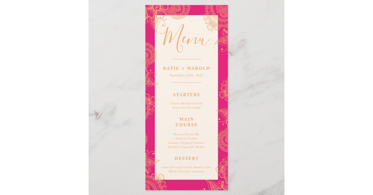 Mehndi Wedding Dinner Menu Menükarte | Zazzle.de