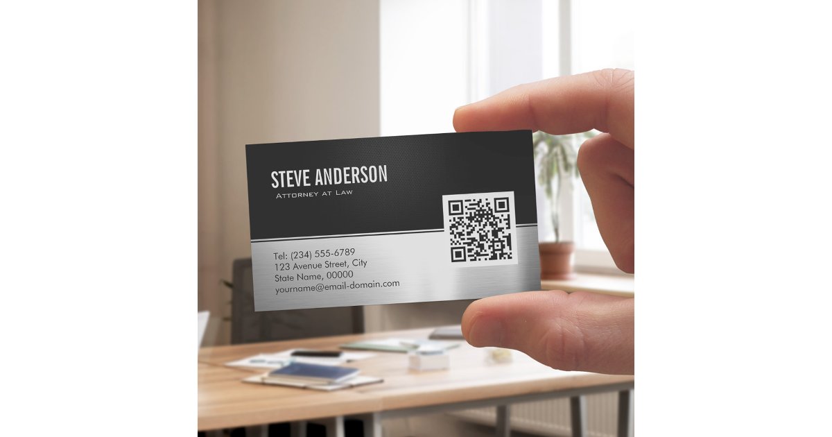 Moderner Schwarzer MetallsilberLook - QR-Code Visitenkarte | Zazzle.de