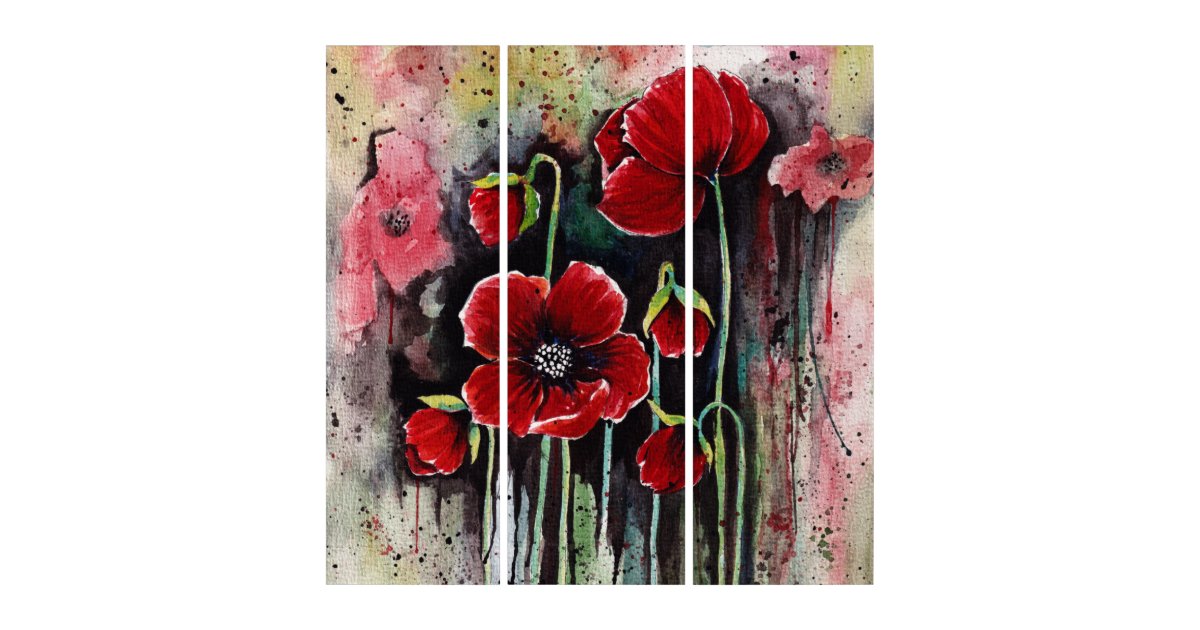 Mohnblumen in Aquarellen Triptychon | Zazzle.de