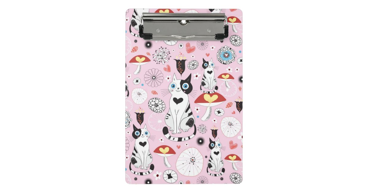 Muster der Katzen und der Blumen Mini Klemmbrett | Zazzle.de