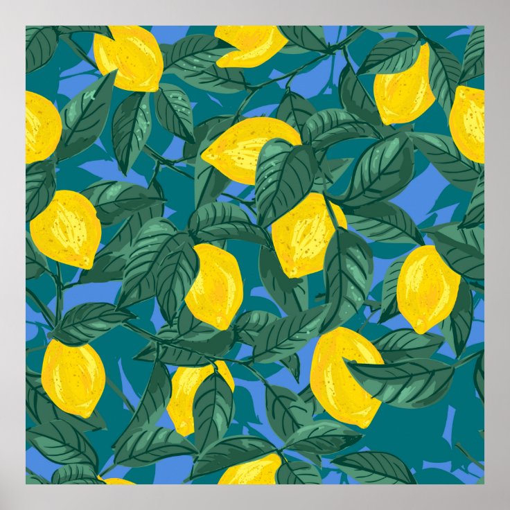 Nahtloser Hintergrund mit Zitronen und Blätter. Ci Poster | Zazzle.de